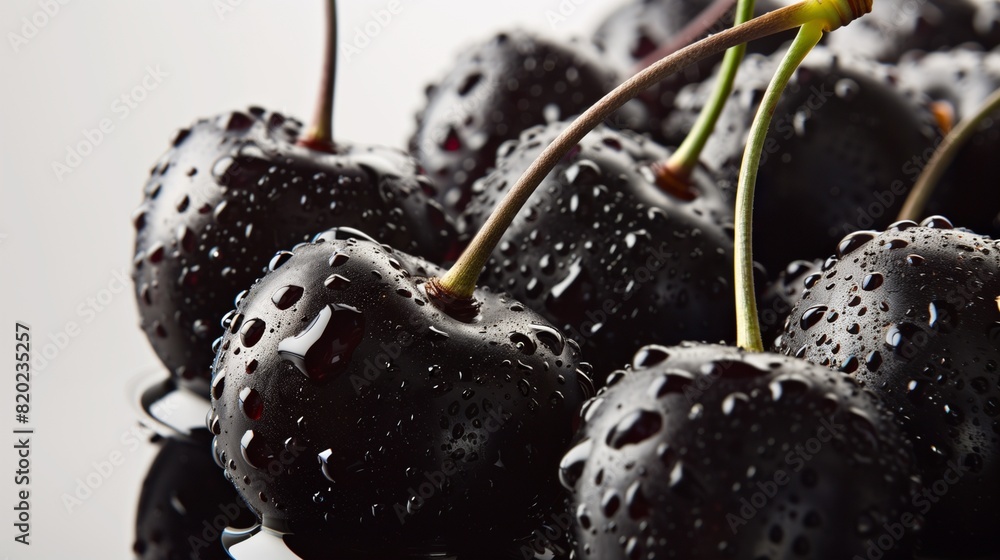 Dark Black Cherries, Lustrous and Tempting, on a Simple White Backdrop ...