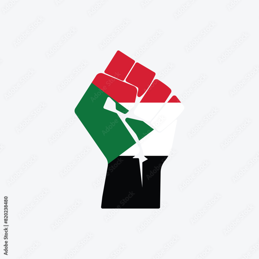 Flag of Sudan in the shape of raised hand sign isolated on background ...
