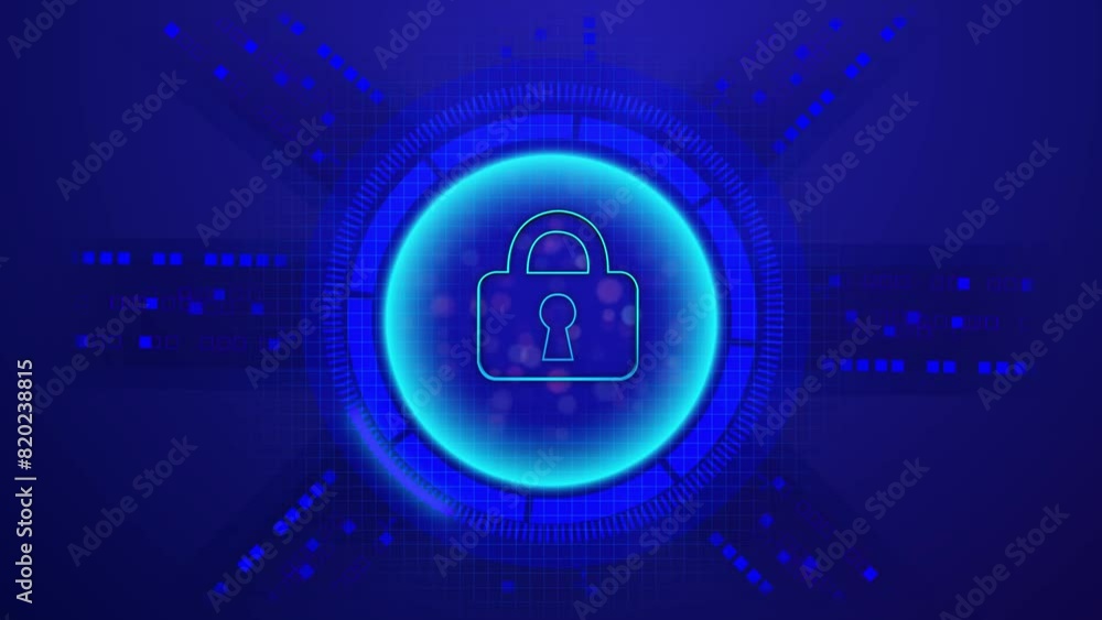 Concept Of Cybersecurity On The Network Data Protection Motion Graphics Of Blue Digital Lock