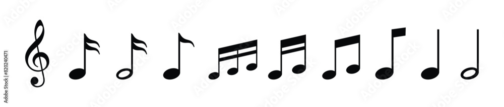 Music notes icon set. Music notes symbol. Musical key signs. Eighth ...