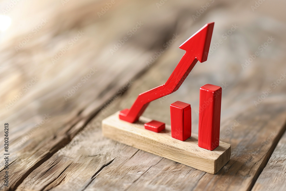 On the business graphs, a red arrow moving up illustrates an upward ...