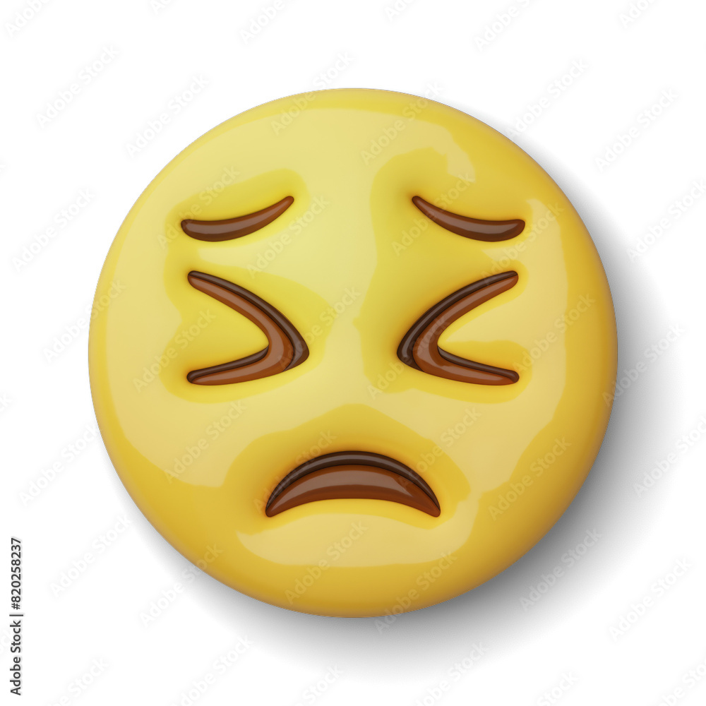 Sad emoji with a frown and furrowed brows on transparent background ...