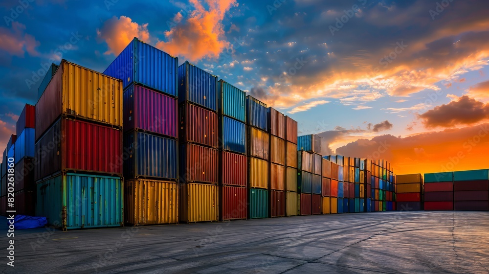 Stacked cargo containers in a warehouse are prepared for temporary ...