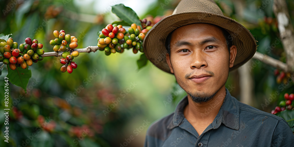 Portrait of young Filipino coffee bean farmer in farm landscape Stock ...