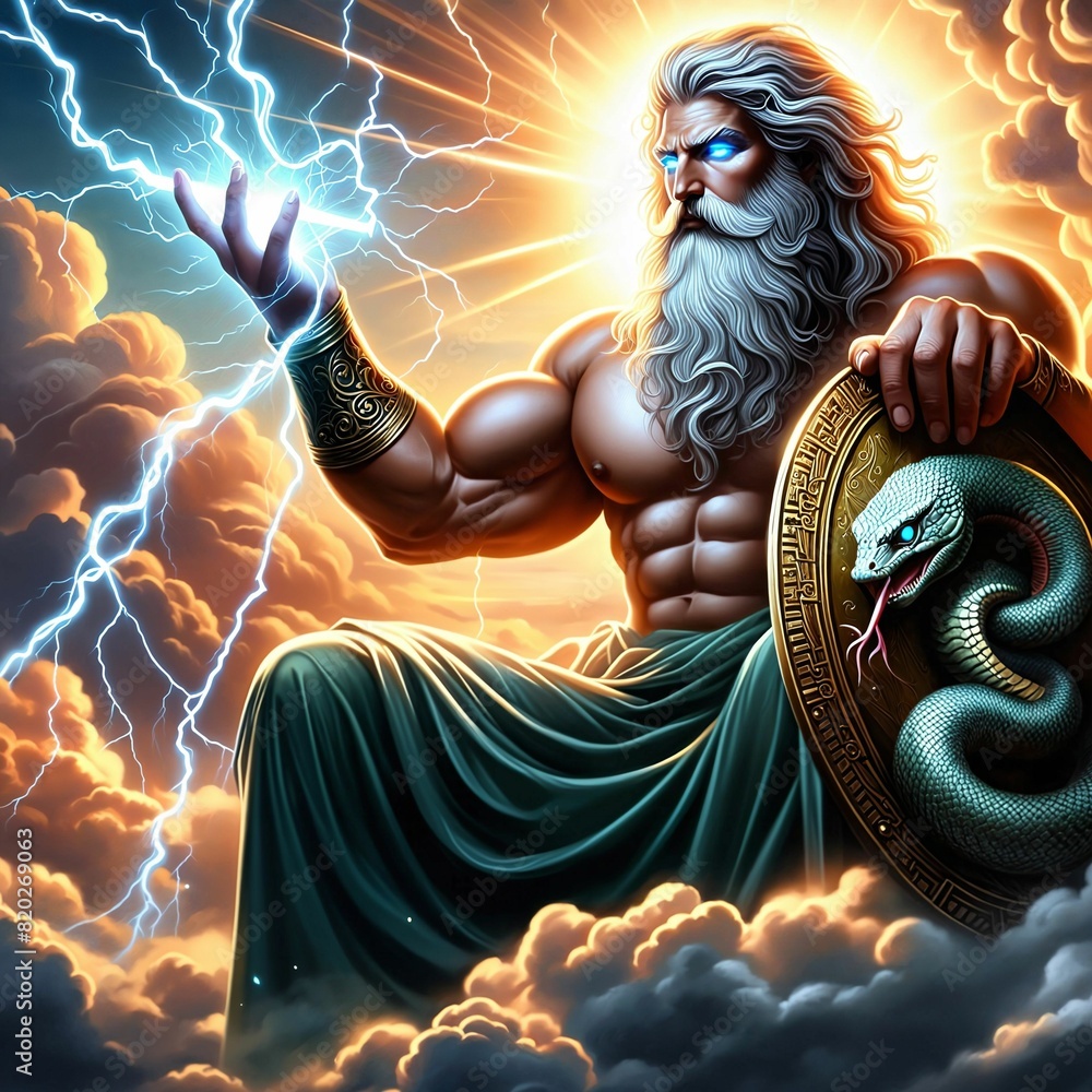 Zeus the supreme Olympian god of ancient Greek mythology on his throne ...