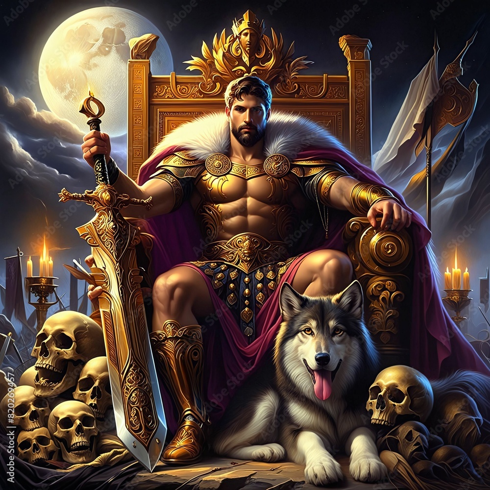 ภาพประกอบสต็อก Ares Greek god of war and courage on his throne. Son of ...