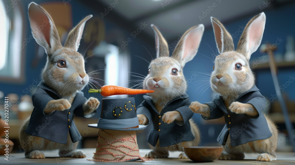 Award Winning National Geographic Minimal style, 3D rabbits in magician ...