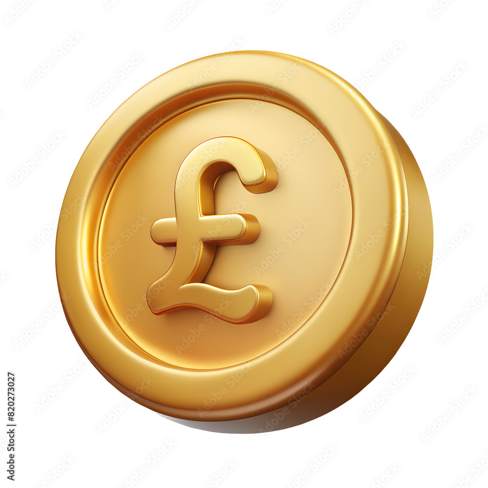 Gold coin of one British pound. 3D icon with transparent PNG background ...