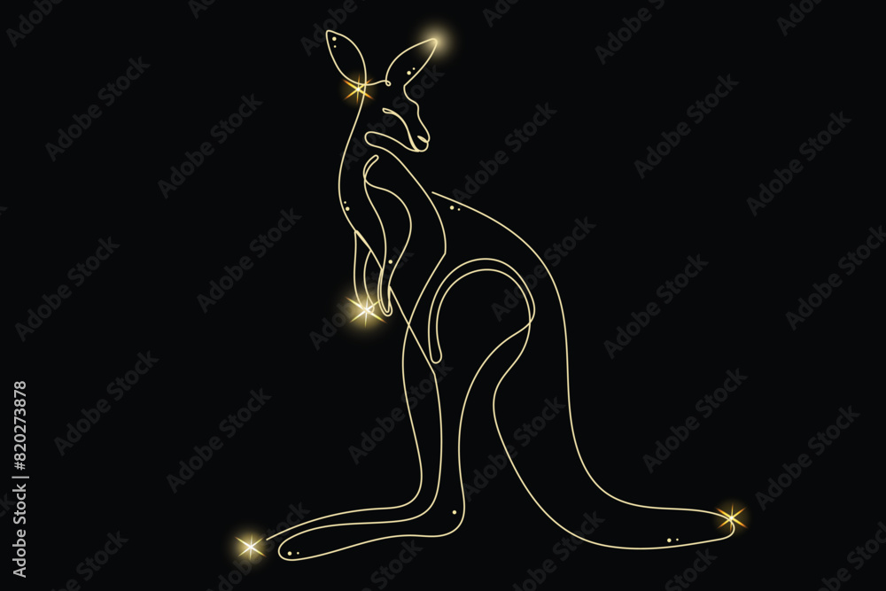 Vetor do Stock: Line Art Kangaroo with Gold Glitter Stars. Luxury Rich ...