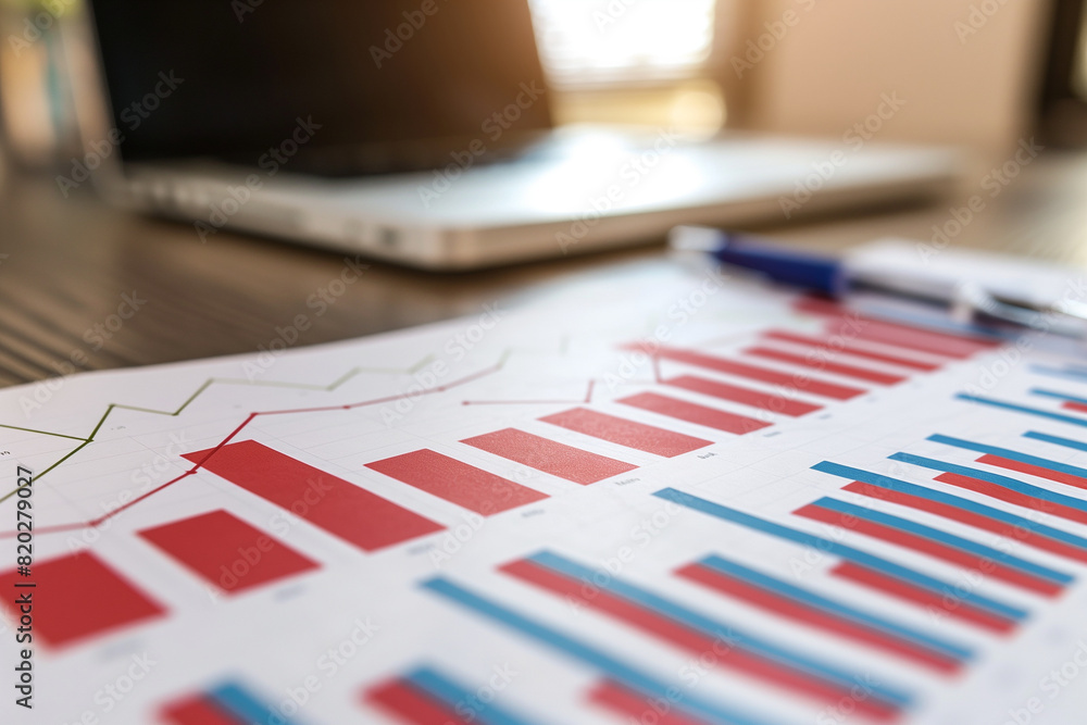 Business graphs with a red arrow rising demonstrate a significant ...