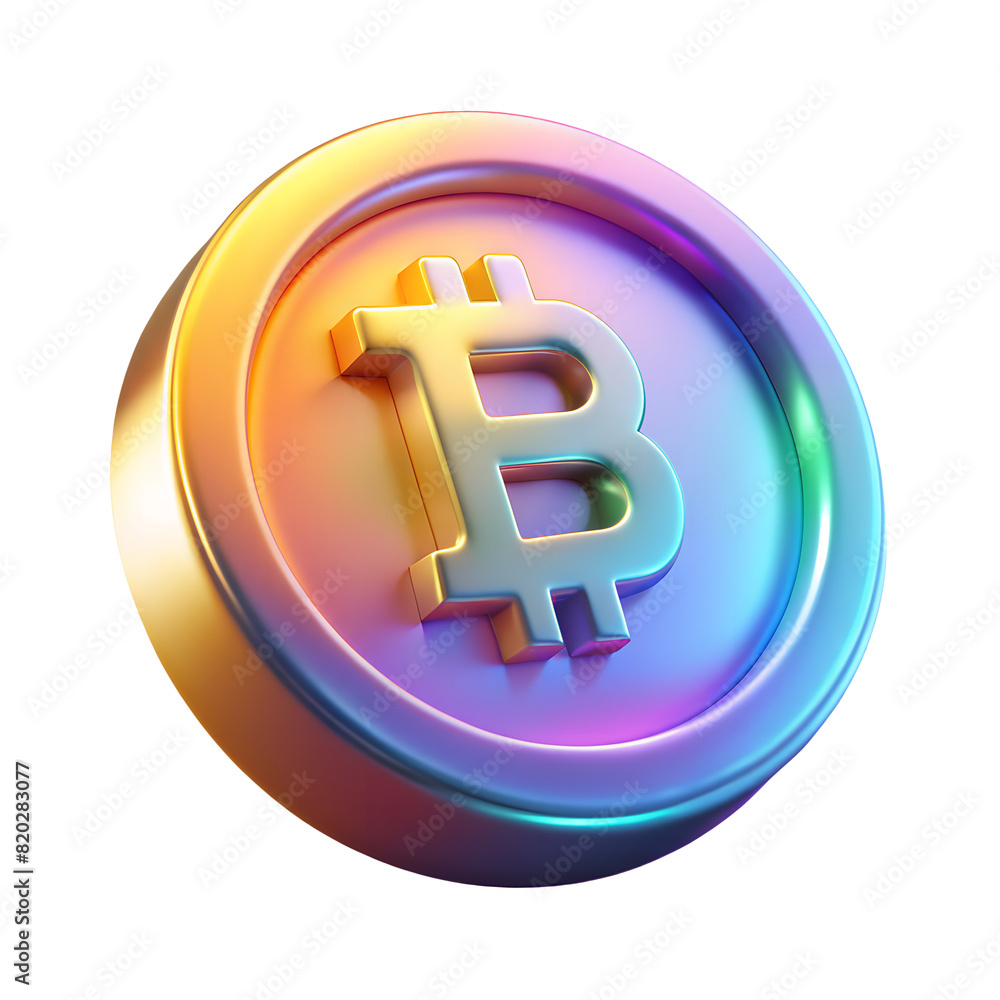 Holographic bitcoin coin, 3d realistic gold coin icon with transparent ...