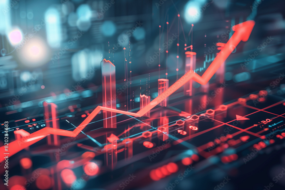 Business graphs with a red arrow pointing up reveal an increase in ...