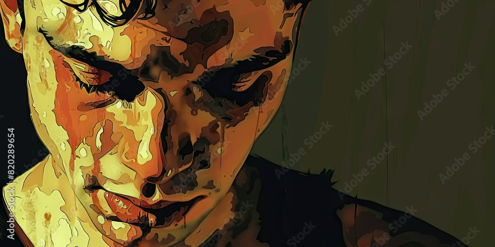 Harsh reality A young man struggle with drug addiction. Sores and drugs ...