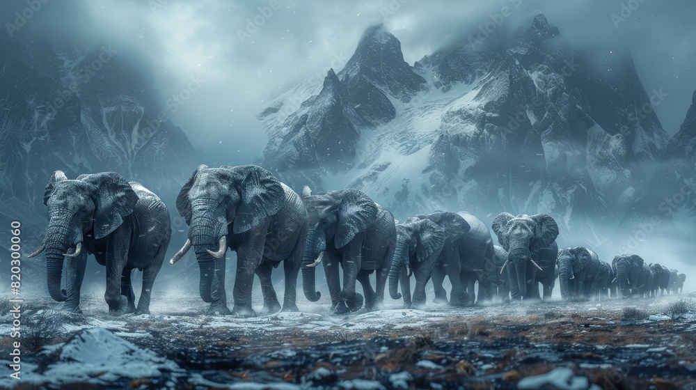 wildlife diversity, elephants walking together represent the unity and ...