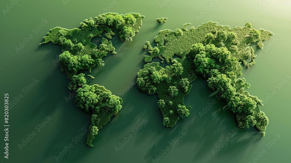 Green World Map- 3D tree or forest shape of world map. World Map Green ...