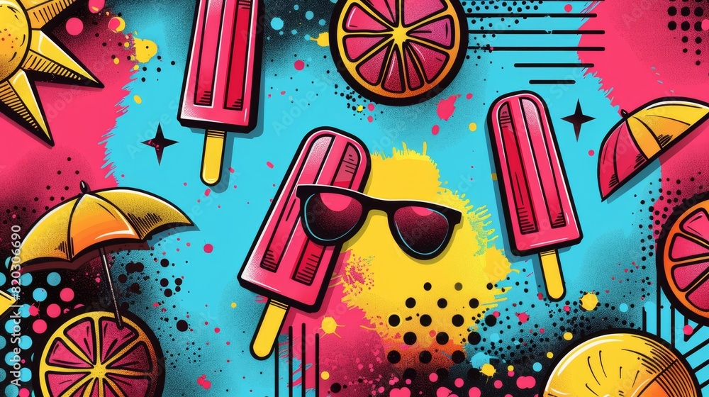 summer pop art collage, colorful pop art collage background with summer ...
