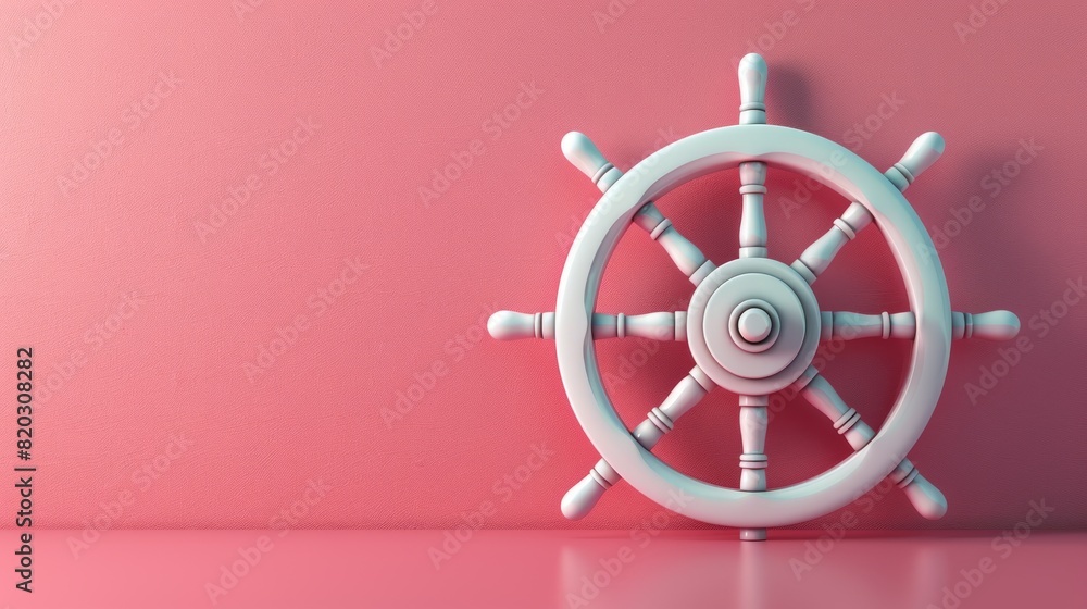 The icon of a ship's rudder is set on a pink background. Free space ...