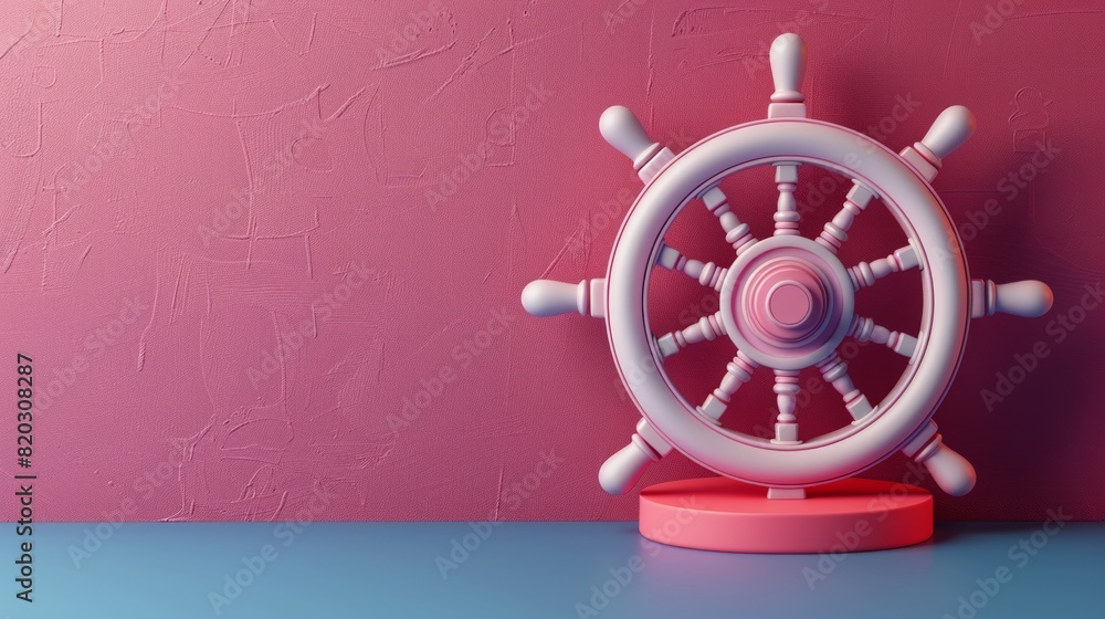 The icon of a ship's rudder is set on a purple background. Free space ...