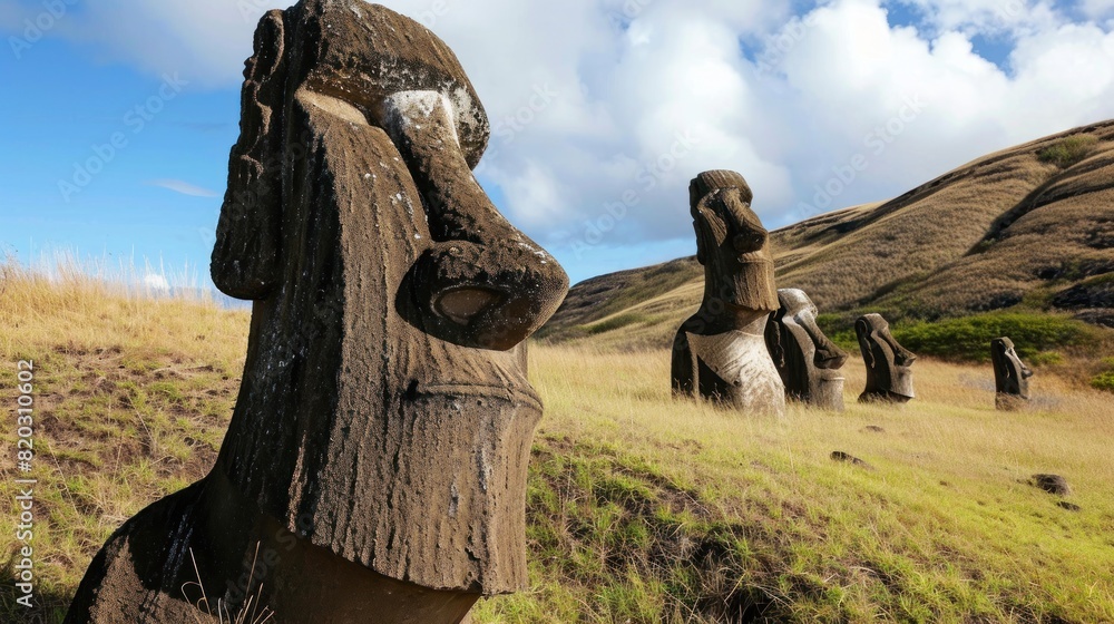 Moai statues in Rano Raraku Volcano, Easter Island, Chile. Moai statues ...