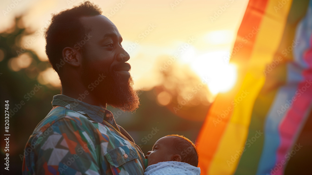 Foto de Inclusive image of black transgender man breastfeeding baby ...