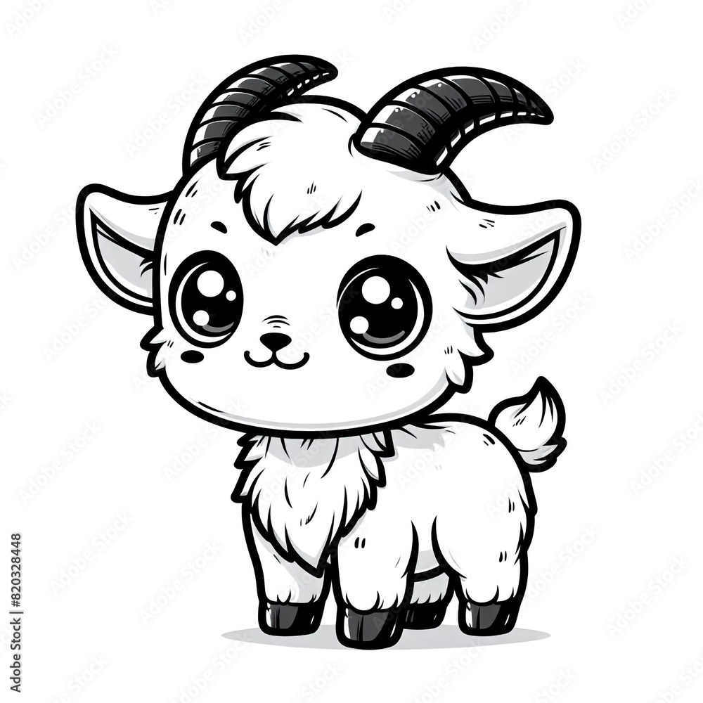Cartoon of goat with simple lines for children to color book pages ...