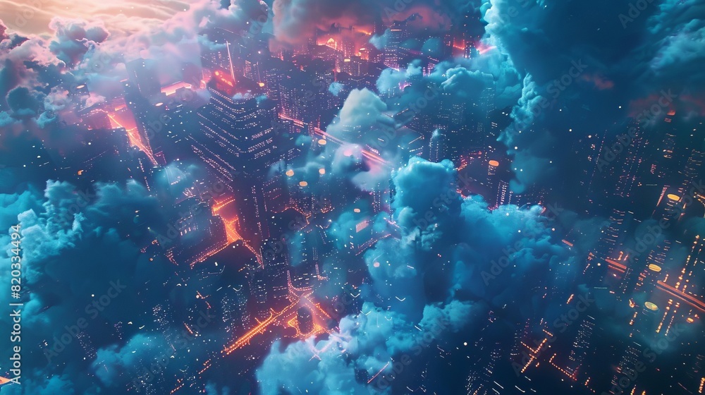 Cloud computing Clouds formed from code and data streams floating over ...