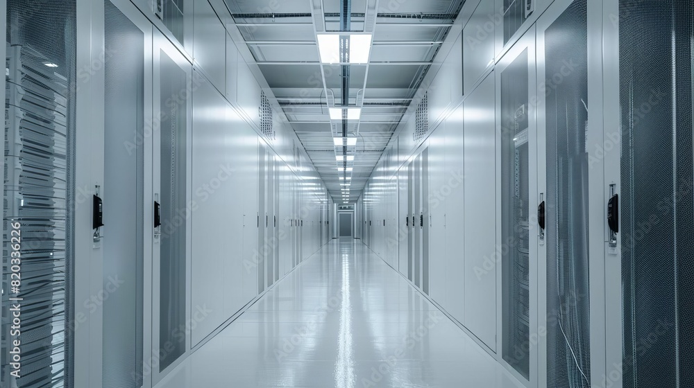 Data center cooling front view emphasizing efficiency robotic tone ...