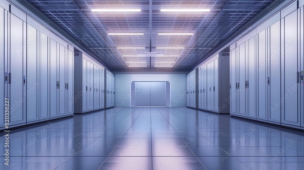 Data center cooling front view emphasizing efficiency robotic tone ...