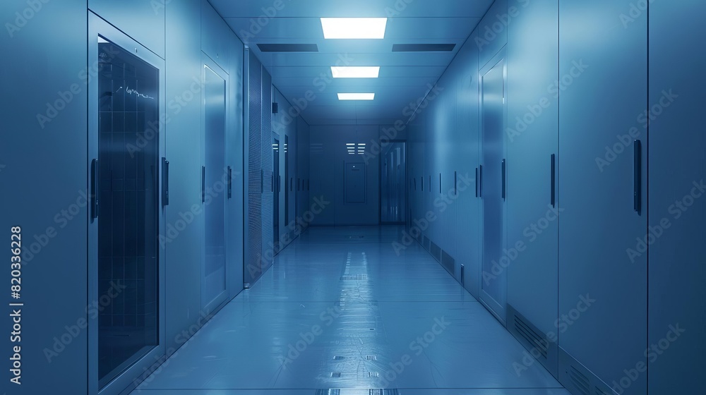 Data center cooling front view emphasizing efficiency robotic tone ...