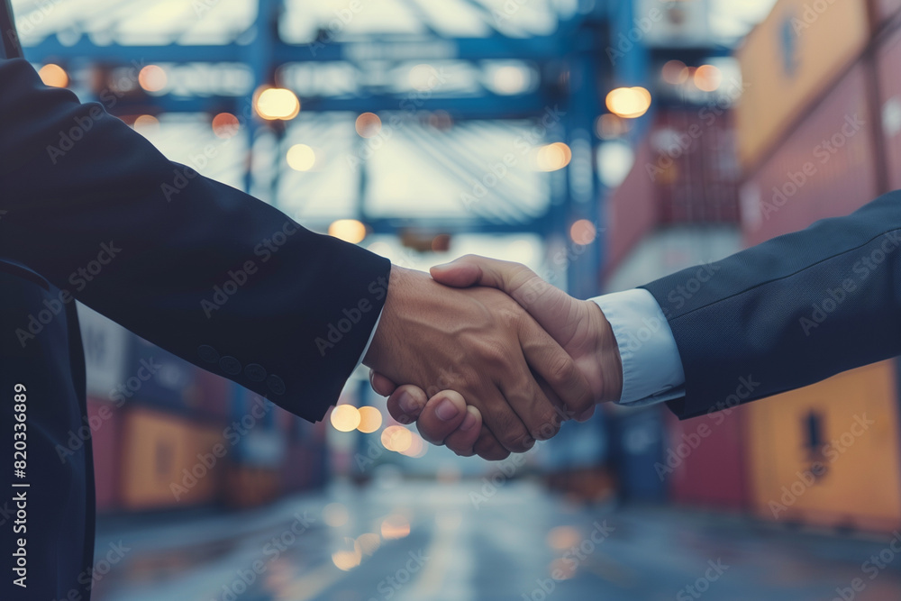 Smart logistics Global business concept. Businessman making handshake ...