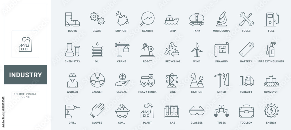 Outline symbols of worker safety equipment and tools from maintenance ...