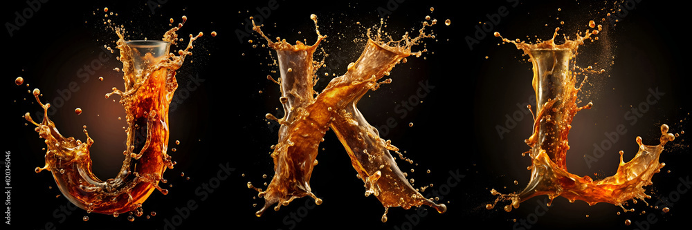 Numbers 0, 1, 2. Cola Soda Alphabet on Black Background with Splash ...