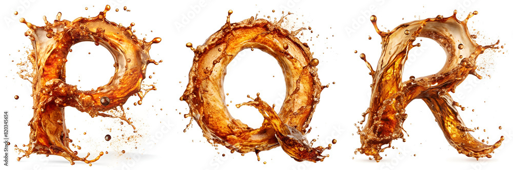 Letters P, Q, R. Cola Soda Alphabet on White Background with Splash ...