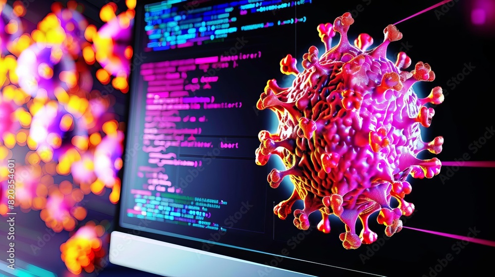 A computer screen displaying a complex algorithm for cancer detection, front view, represents ...