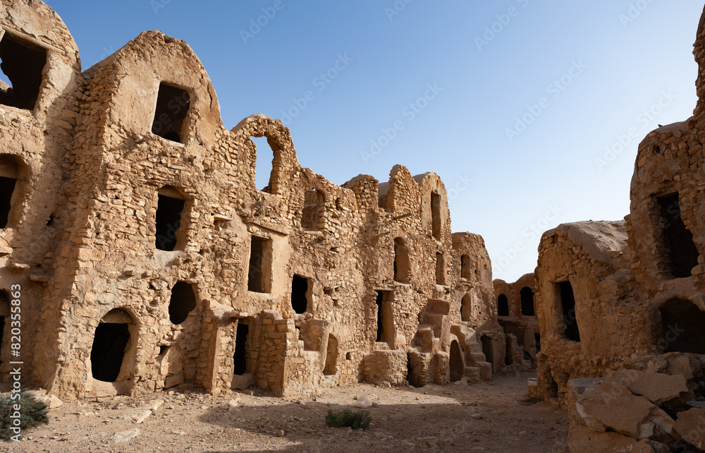 Uninhabited dwellings in village of Berbers. Gsar of Mgabla, Berber ...