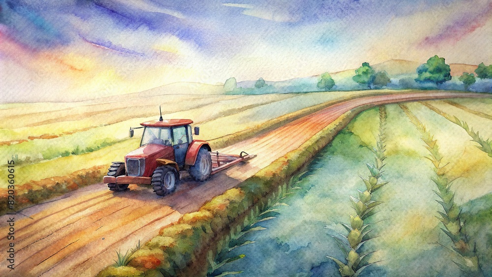A tractor equipped with GPS technology navigates through a field with ...