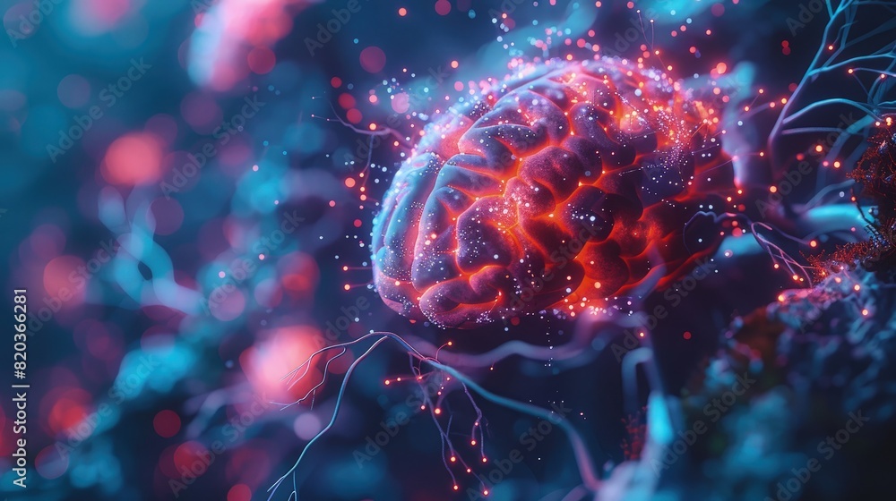 3D brain model crafted from shimmering glass beads, featuring a ...