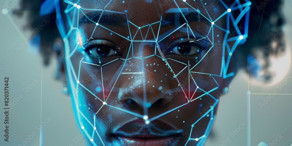 African american female cyber security analysts face with AI facial ...