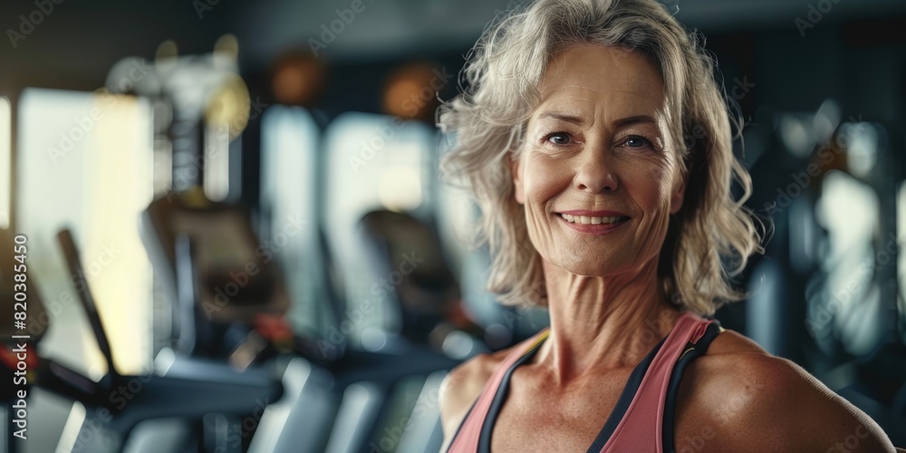 Portrait Middle-aged woman workout at gym Stock Photo | Adobe Stock
