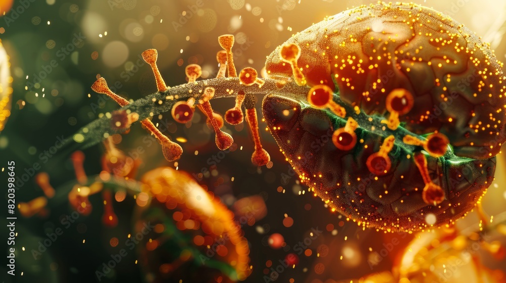 Human liver anatomy, DNA with hepatitis b virus. 3d illustration ...