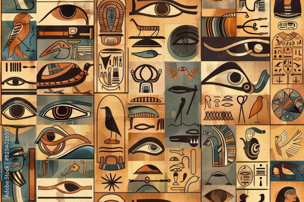 Seamless pattern of intricate hieroglyphics, capturing the mystique and ...
