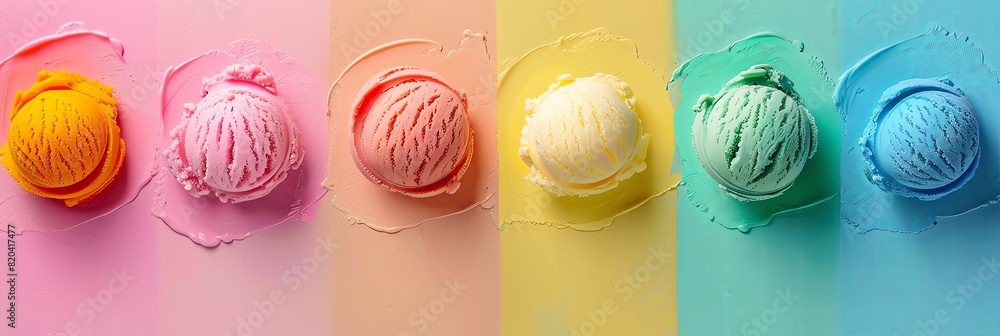 Colorful ice cream in different colors and shapes on a colorful ...