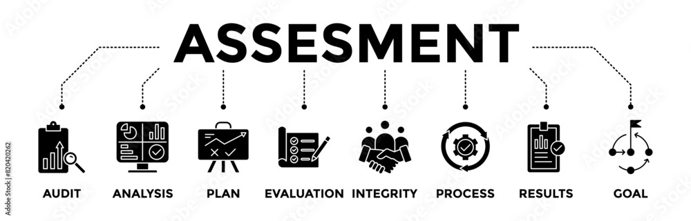 Assessment banner icons set. Vector graphic glyph style with icon of ...
