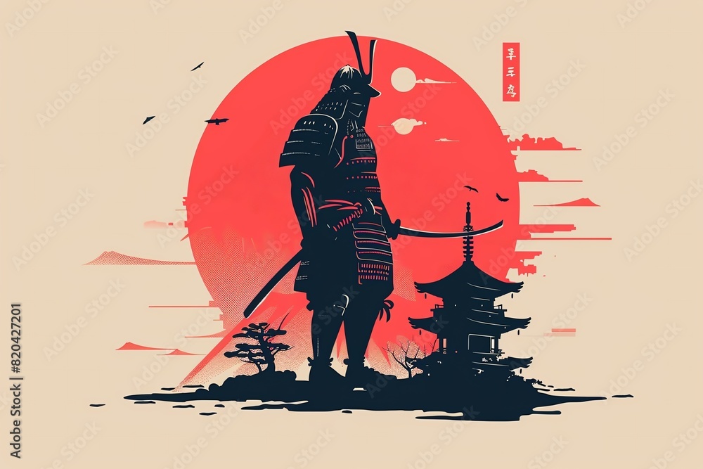 Samurai flat design side view theme ancient Japan animation ...