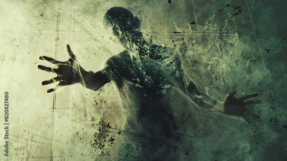 2. A scene showing a person with mutated hands and twisted fingers ...