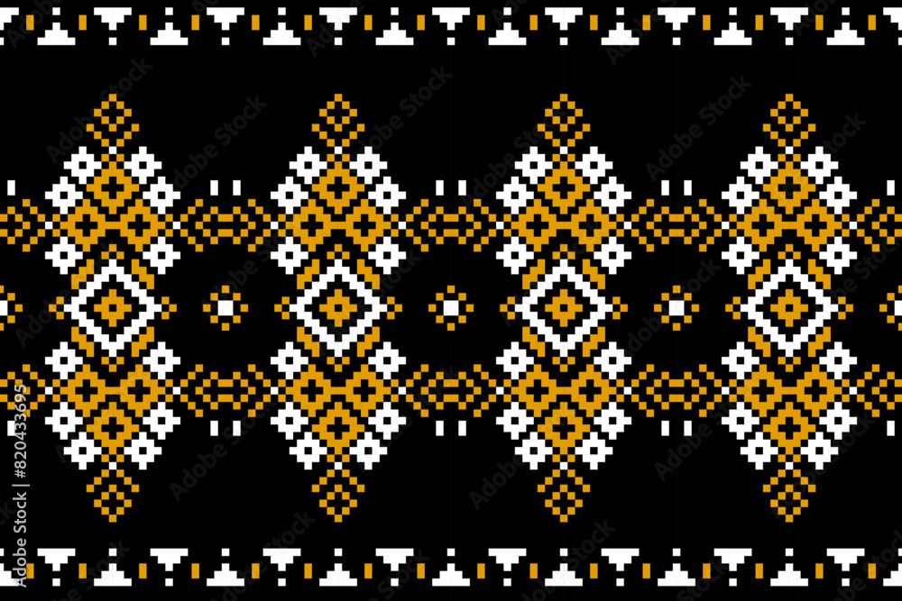 Pixel ethnic pattern, Vector embroidery pattern background, Geometric ...