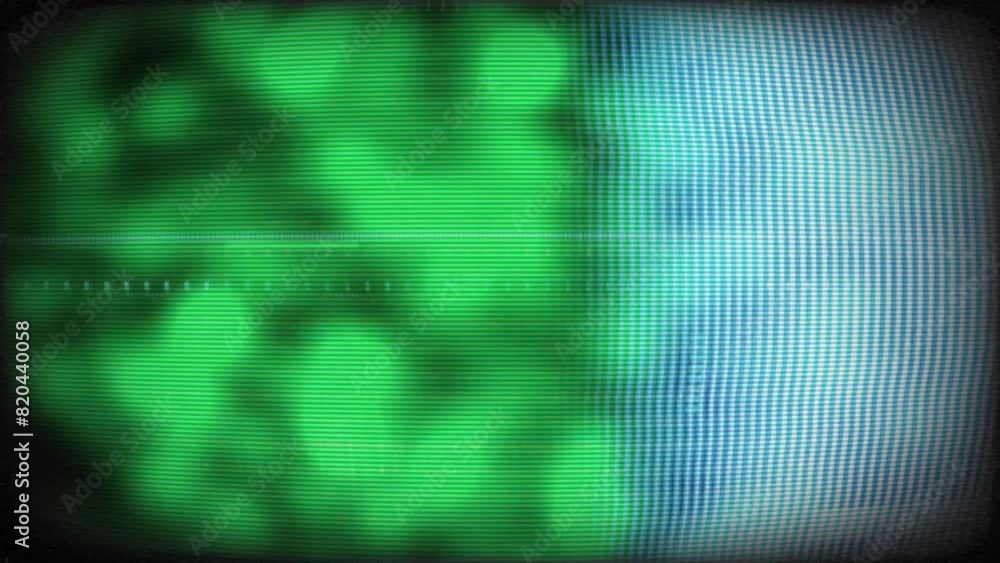 Television screen with green blurry particles animation on black ...