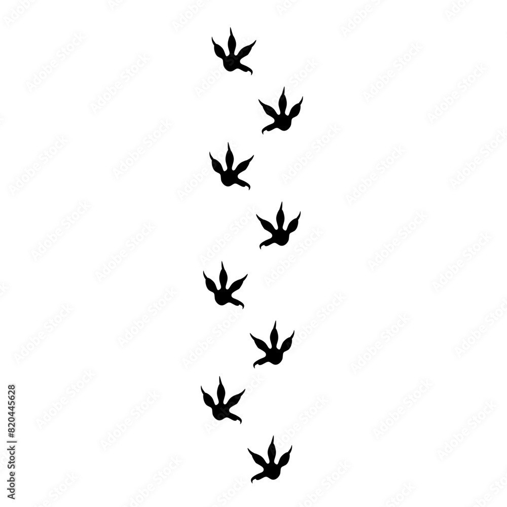 Vector silhouette of chicken footprints on white background. Walking ...