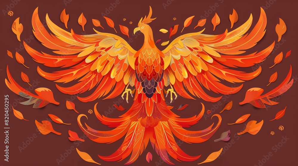 Phoenix flat design top view theme mythology cartoon drawing Analogous ...