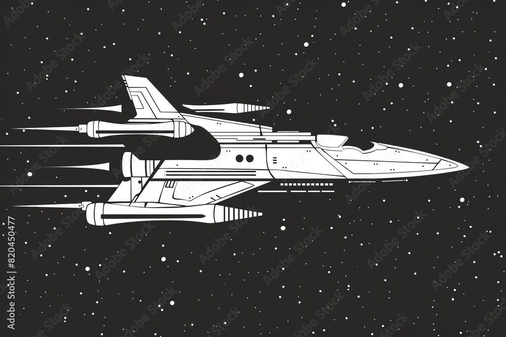 Starship flat design side view theme galactic exploration cartoon ...